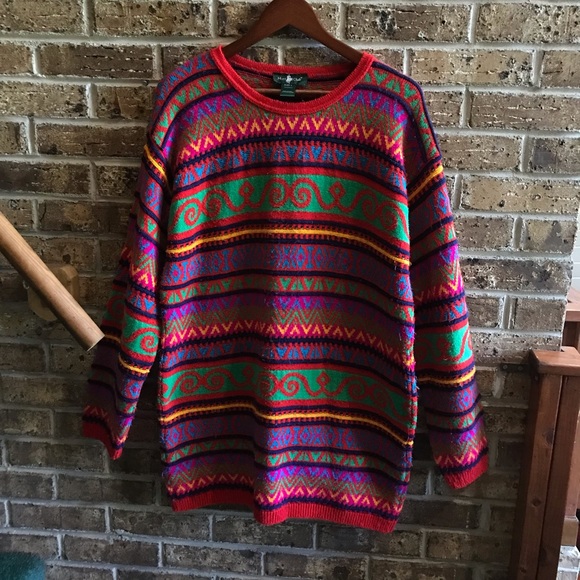 Hunt Club | Sweaters | Vtg Colorful Abstract 8s Retro Bright Sweater ...